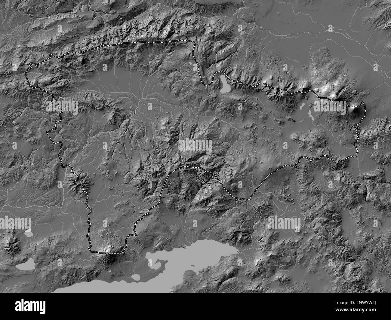 Agr, province of Turkiye. Bilevel elevation map with lakes and rivers ...