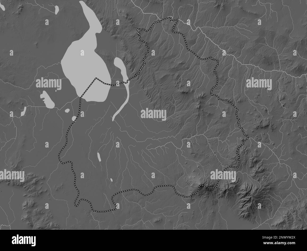 Aksaray, province of Turkiye. Grayscale elevation map with lakes and ...