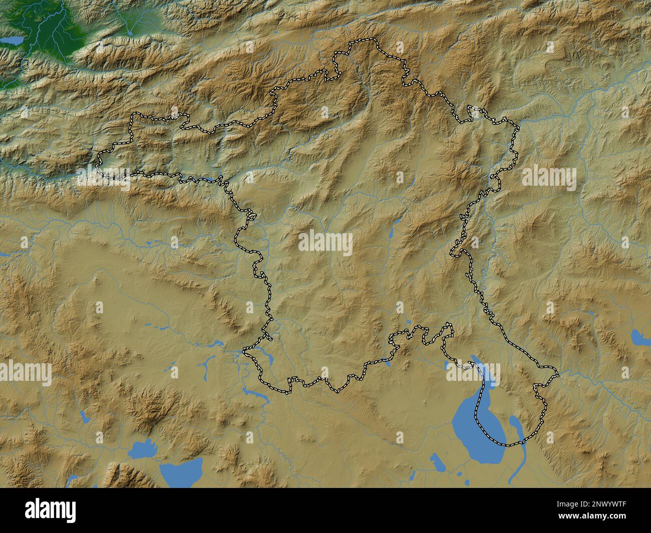 Ankara, province of Turkiye. Colored elevation map with lakes and ...