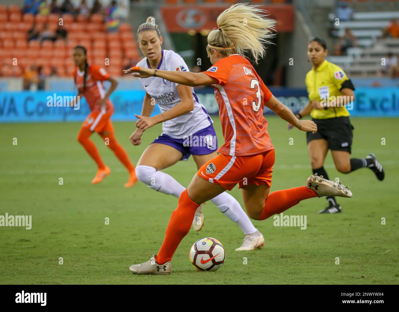 HOUSTON, TX - JULY 11: Houston Dash defender Rachel Daly (3) prepares ...
