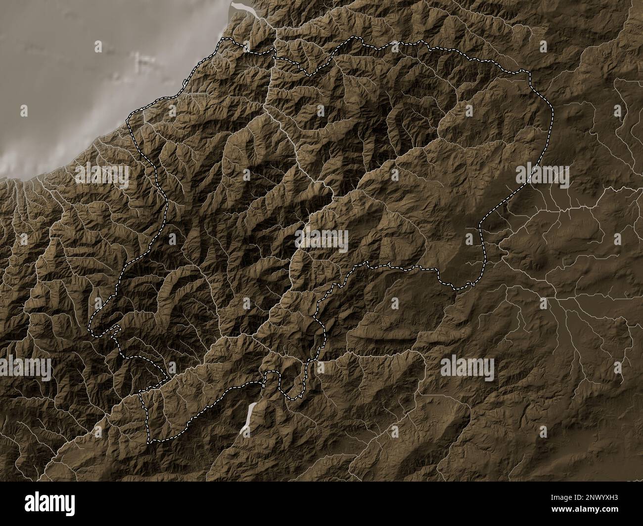 Artvin, province of Turkiye. Elevation map colored in sepia tones with ...