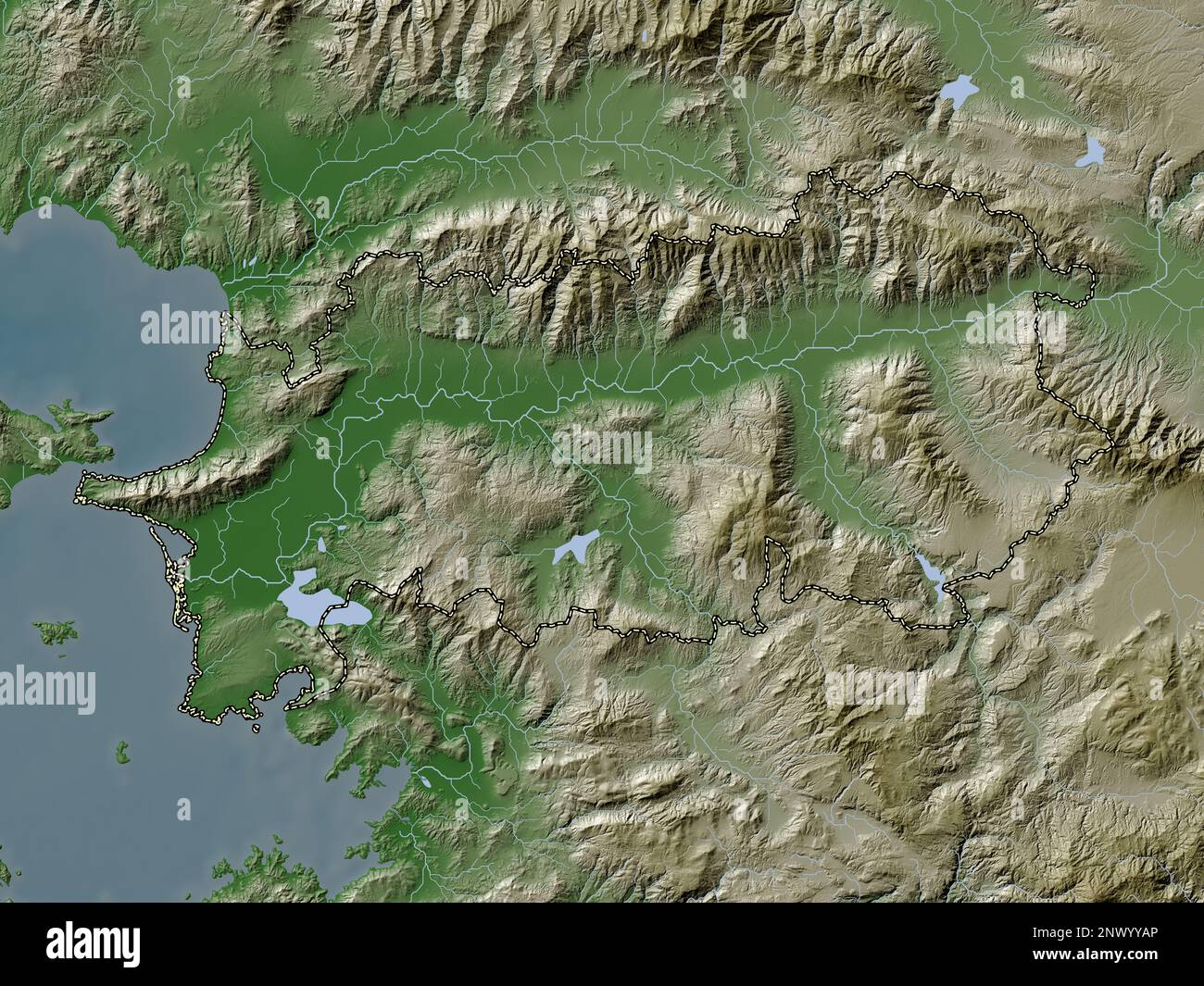 Aydin, province of Turkiye. Elevation map colored in wiki style with ...