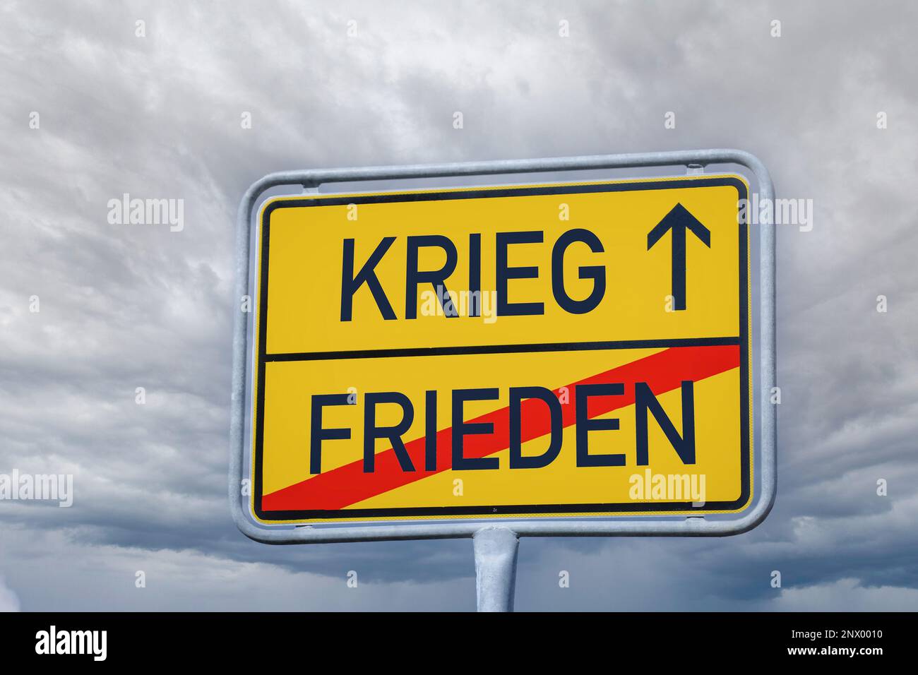 Symbol image peace/war: According to a german town exit sign, one ...