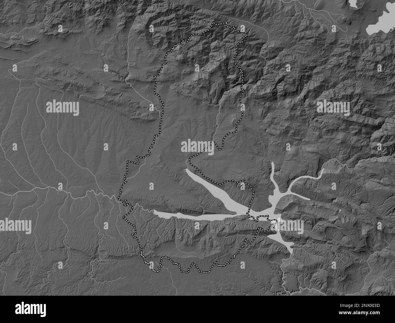 Batman, province of Turkiye. Grayscale elevation map with lakes and ...