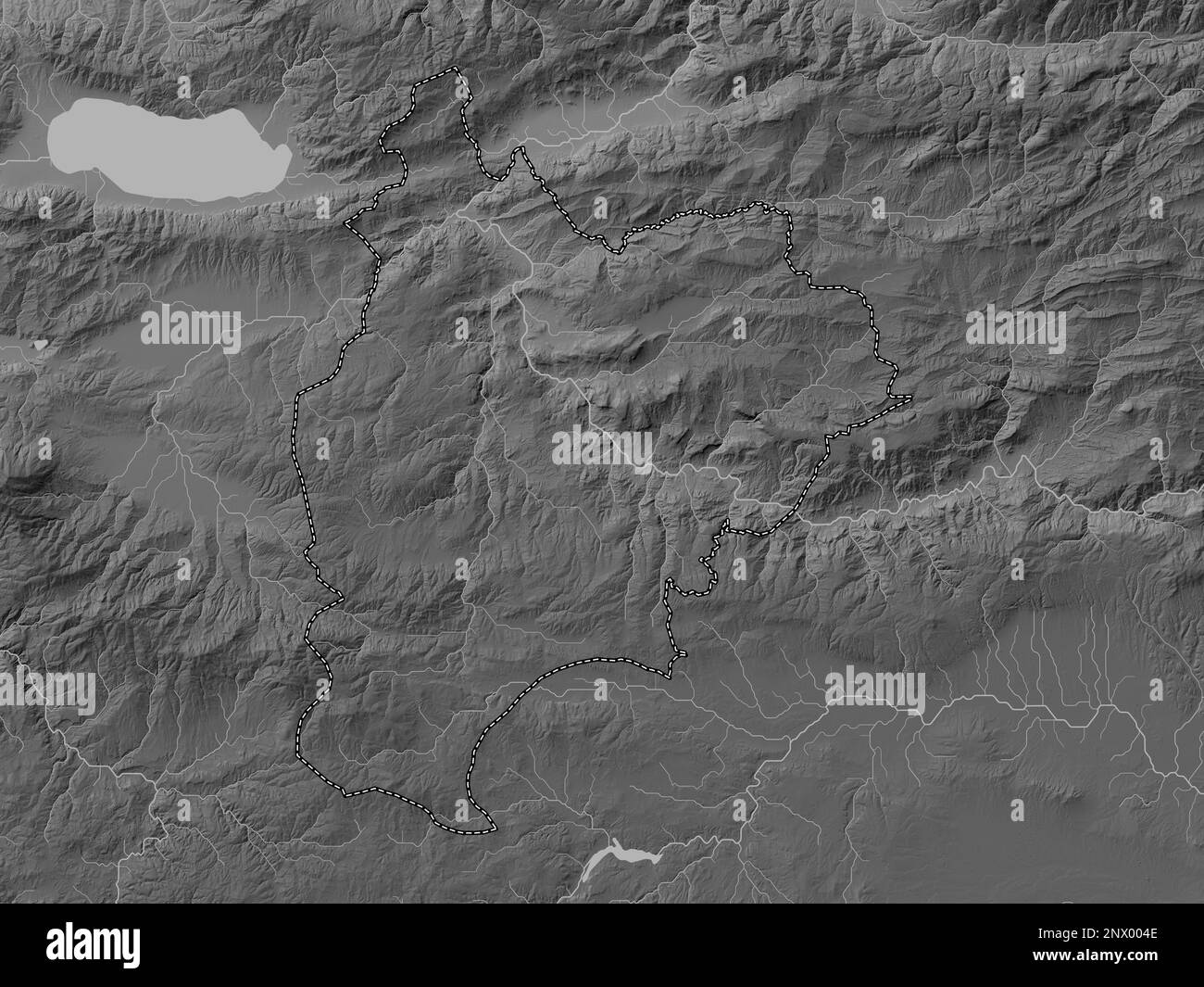 Bilecik, province of Turkiye. Grayscale elevation map with lakes and ...