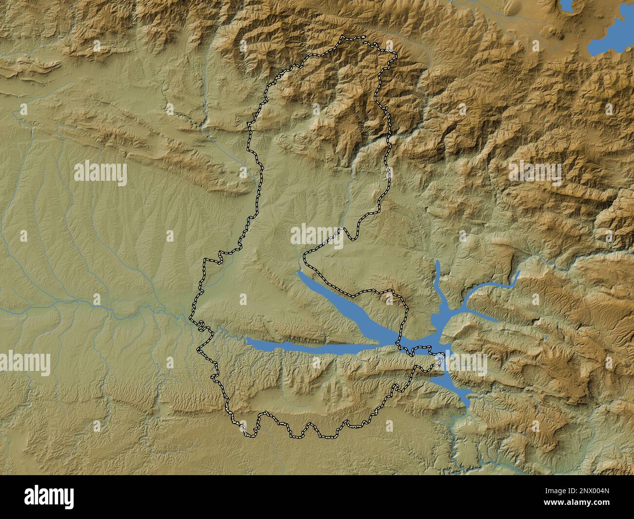 Batman, province of Turkiye. Colored elevation map with lakes and ...