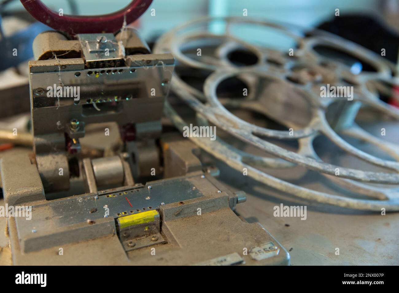 In a June 29, 2018 photo, an old film cutting machine sits alongside an ...