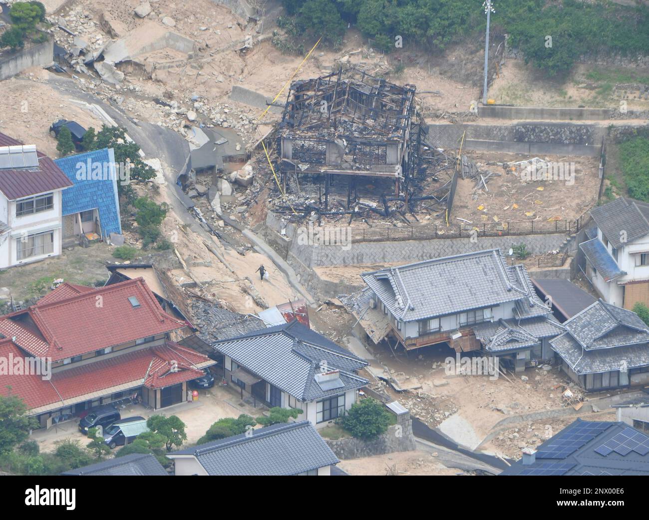 An aerial photo shows a disaster stricken area due to mudslides in in ...
