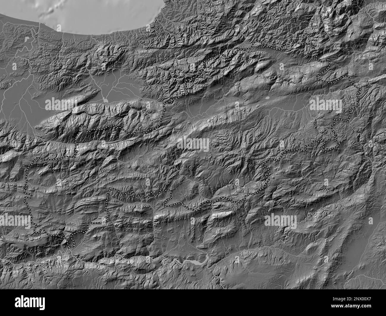 Bolu, province of Turkiye. Bilevel elevation map with lakes and rivers ...