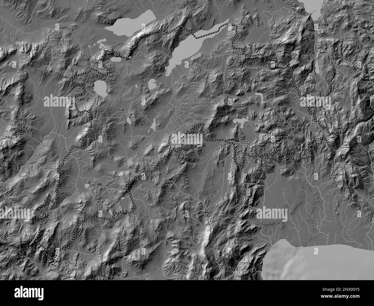 Burdur, province of Turkiye. Bilevel elevation map with lakes and ...
