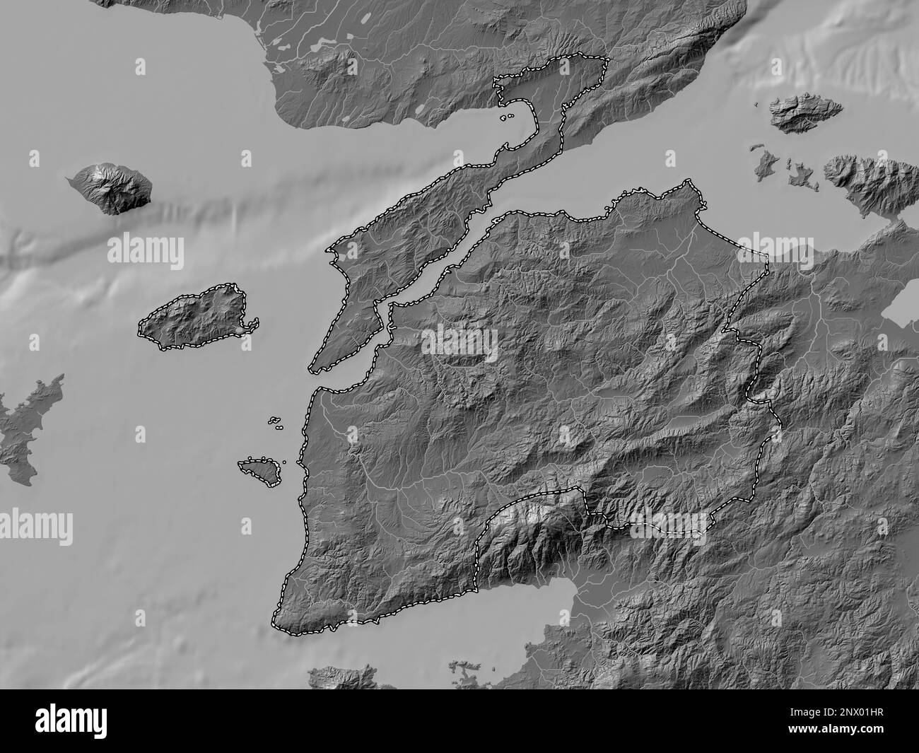 Canakkale, province of Turkiye. Bilevel elevation map with lakes and ...