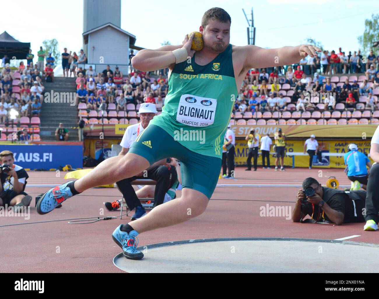 Kyle Blignaut (RSA) wins the shot put at 72-5 (22.07m) to move into ...