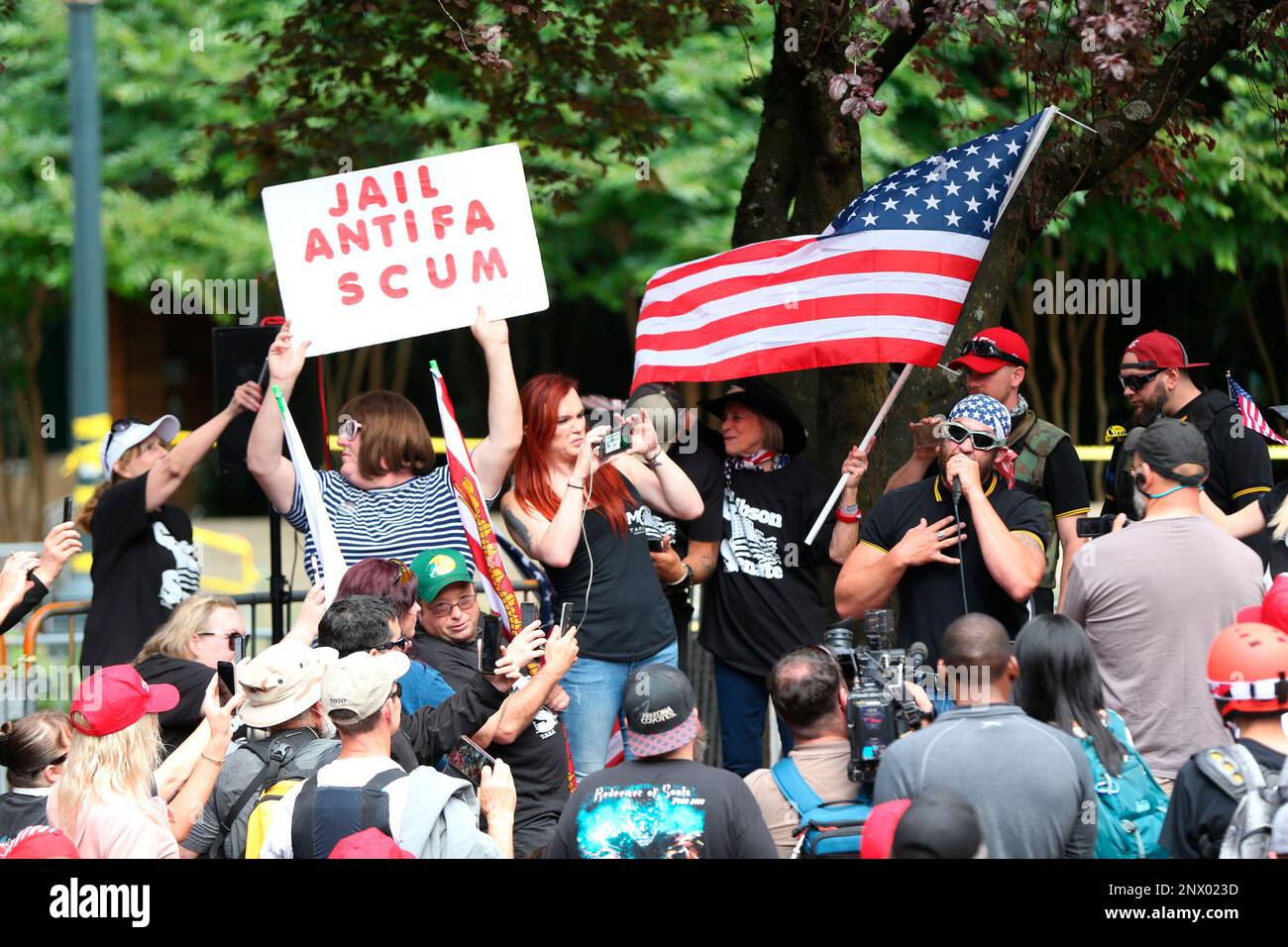The Patriot Prayer group holds a rally and march in Portland, Ore., on ...