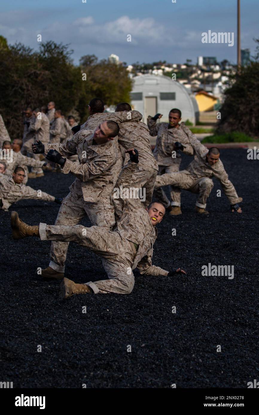 U.S. Marine Corps recruits with Kilo Company, 3rd Recruit Training ...