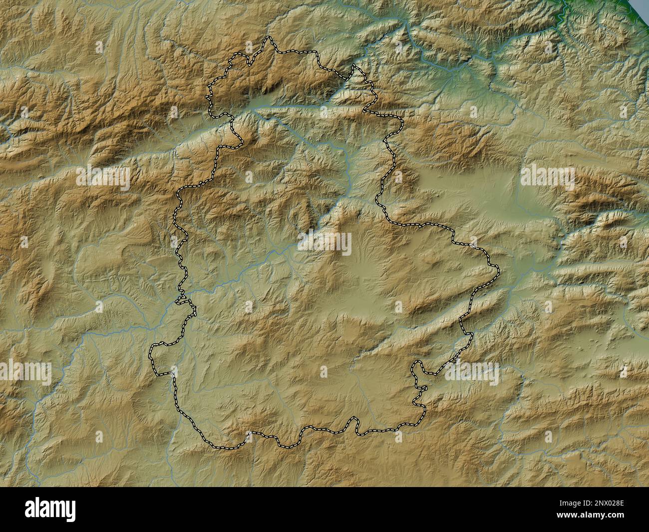 Corum, province of Turkiye. Colored elevation map with lakes and rivers ...