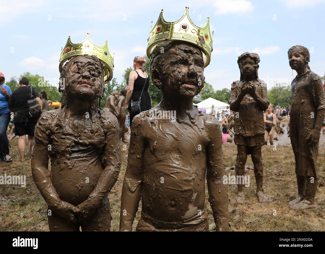Molly Kofahl, 4, left, and Charles Daviskiba, 3, pose after being ...