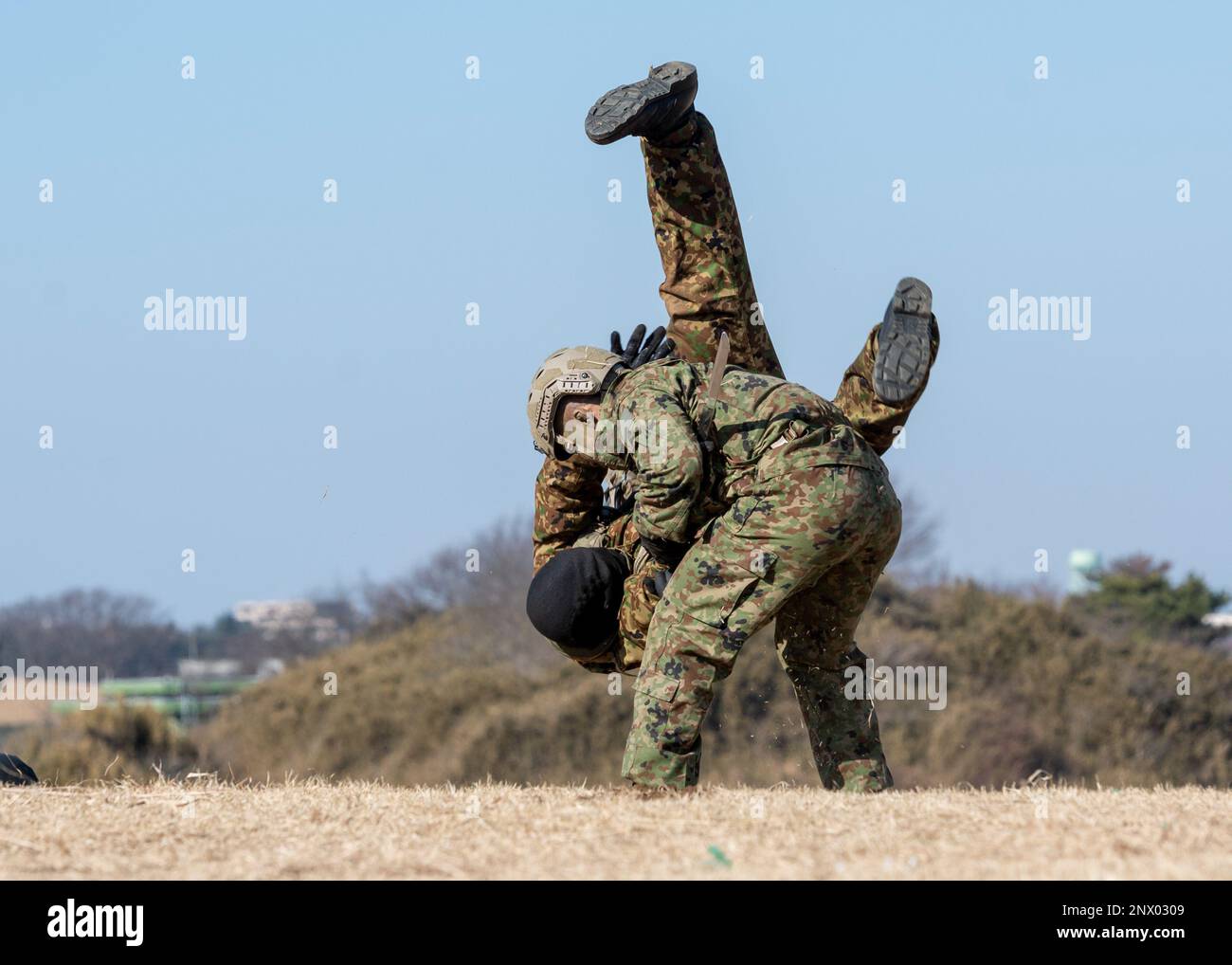 Guests and military observers watch as members of the Japan Ground Self ...
