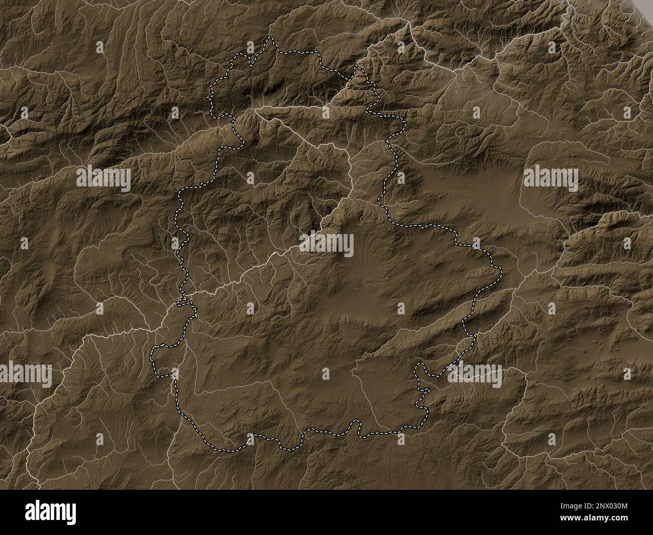 Corum, province of Turkiye. Elevation map colored in sepia tones with ...