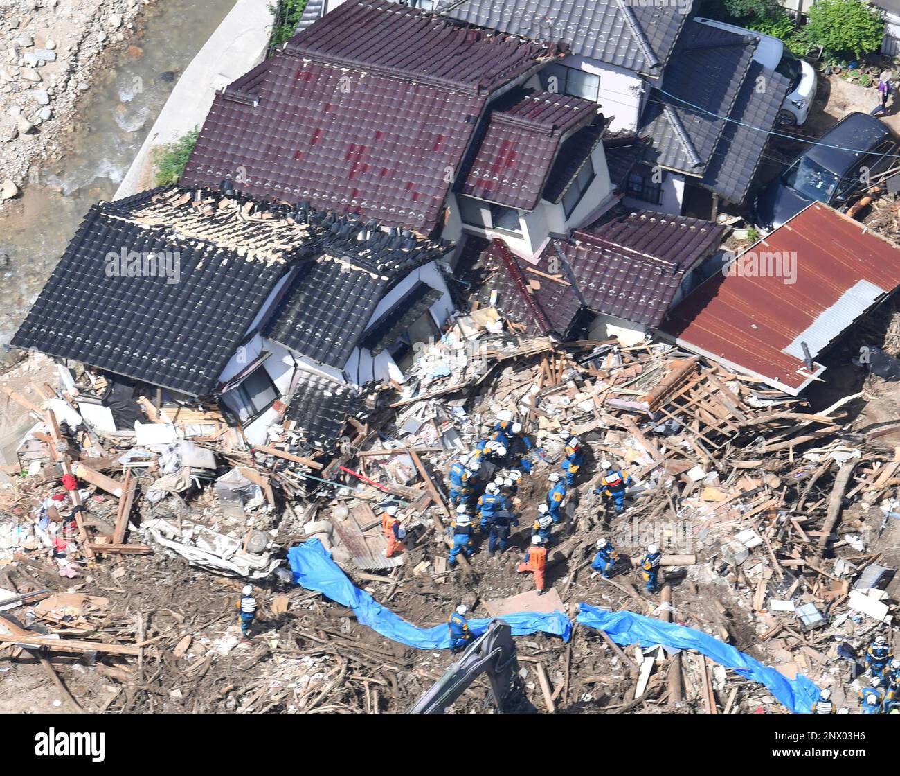 An aerial photo shows a disaster stricken area due to heavy rain in ...