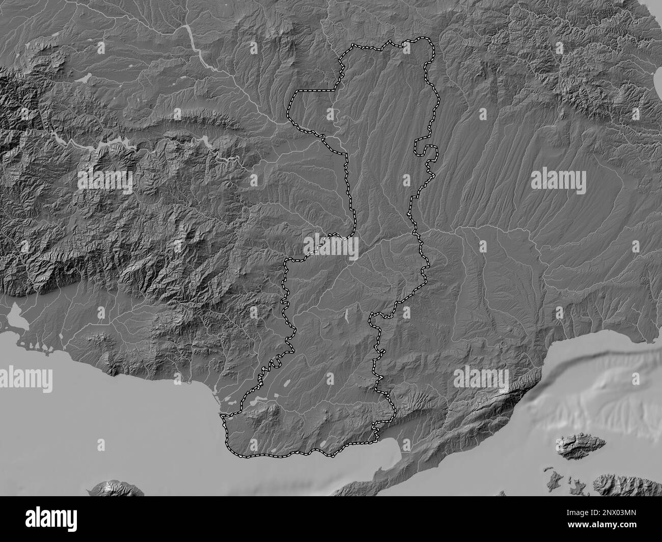 Edirne, province of Turkiye. Bilevel elevation map with lakes and ...