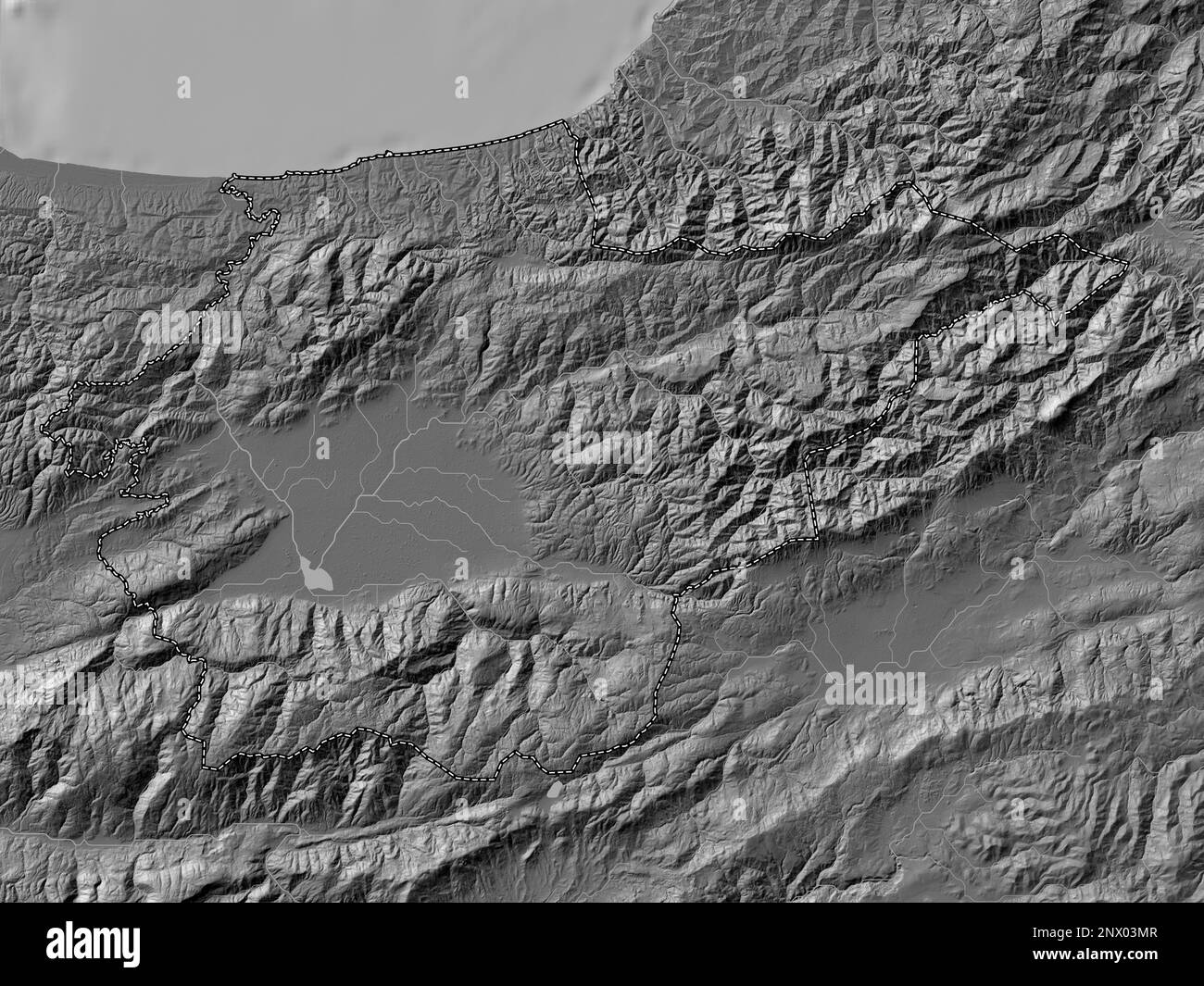 Duzce, province of Turkiye. Bilevel elevation map with lakes and rivers ...