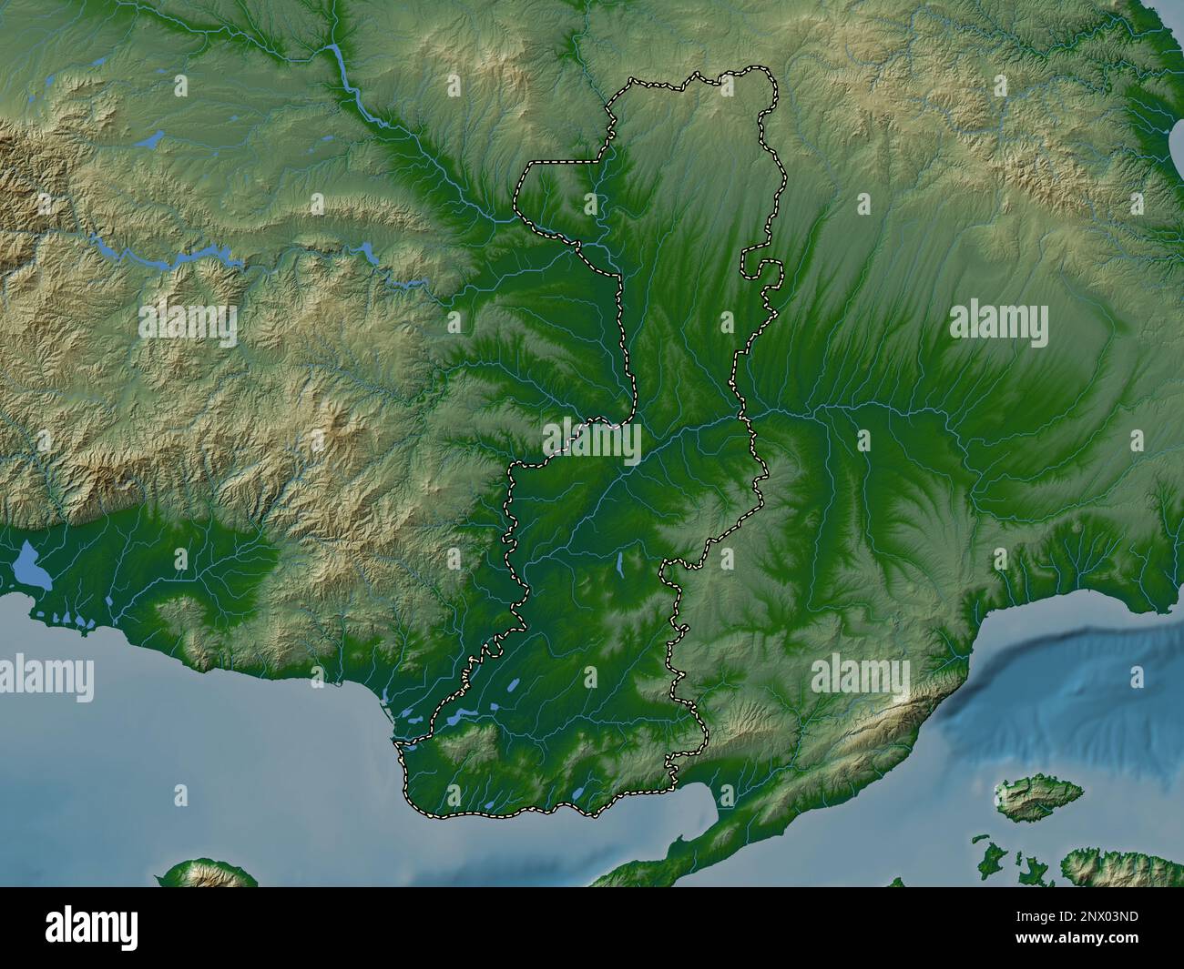 Edirne, province of Turkiye. Colored elevation map with lakes and ...