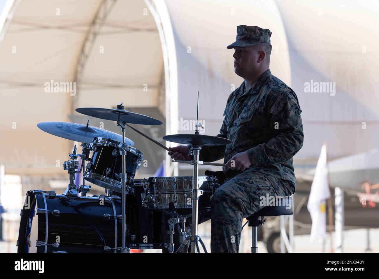 U.S. Marine Corps Staff Sgt. Andrew Pohlman, percussionist, 3rd Marine ...