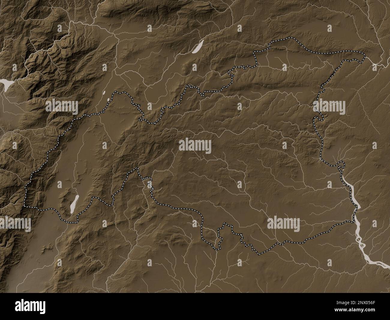 Gaziantep, province of Turkiye. Elevation map colored in sepia tones ...