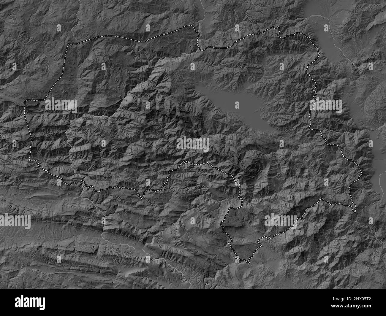 Hakkari, province of Turkiye. Grayscale elevation map with lakes and ...