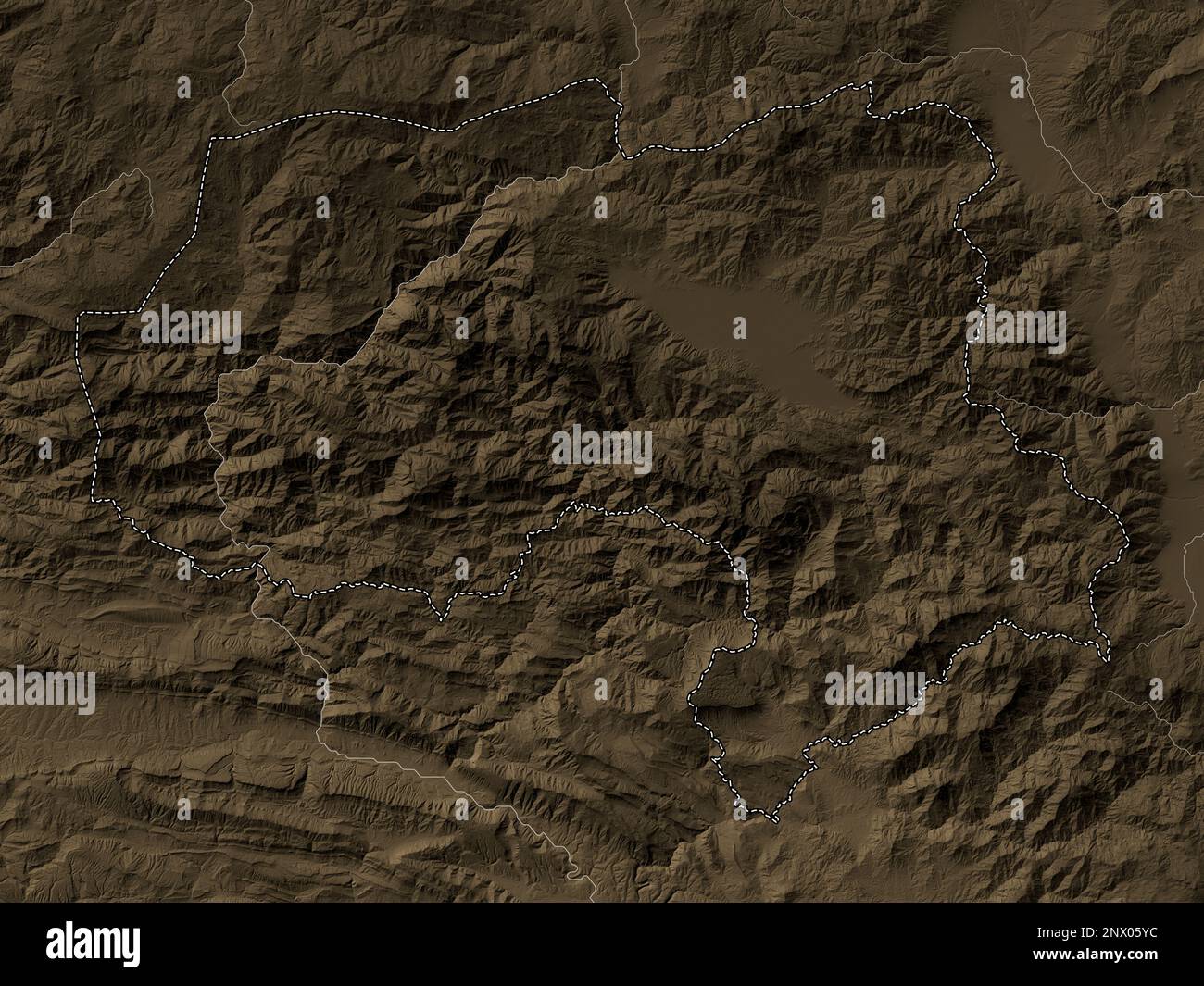 Hakkari, province of Turkiye. Elevation map colored in sepia tones with ...