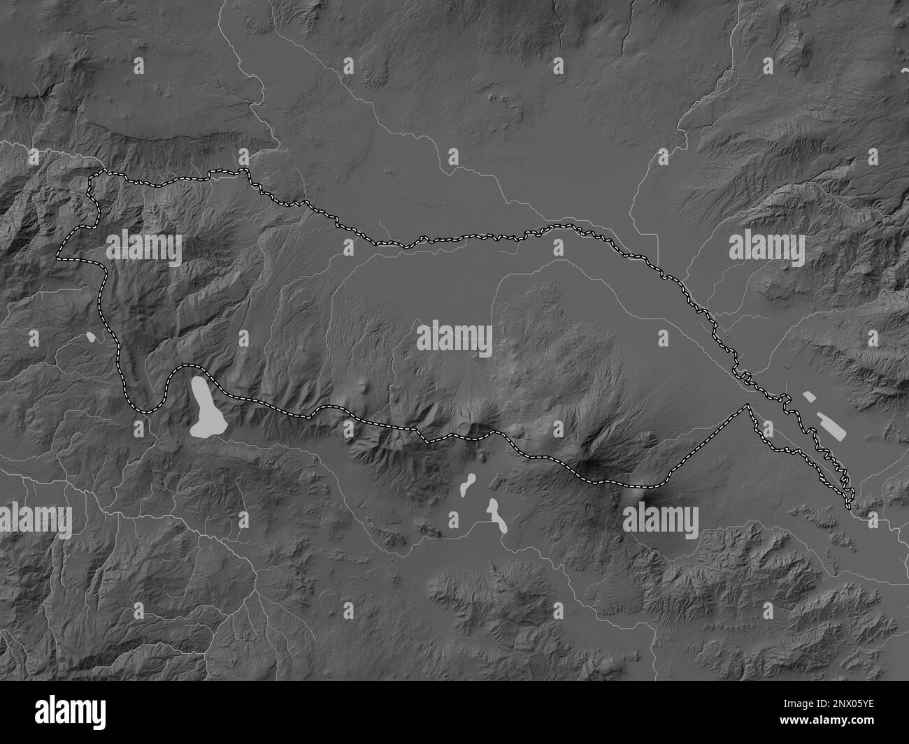 Igdr, province of Turkiye. Grayscale elevation map with lakes and ...