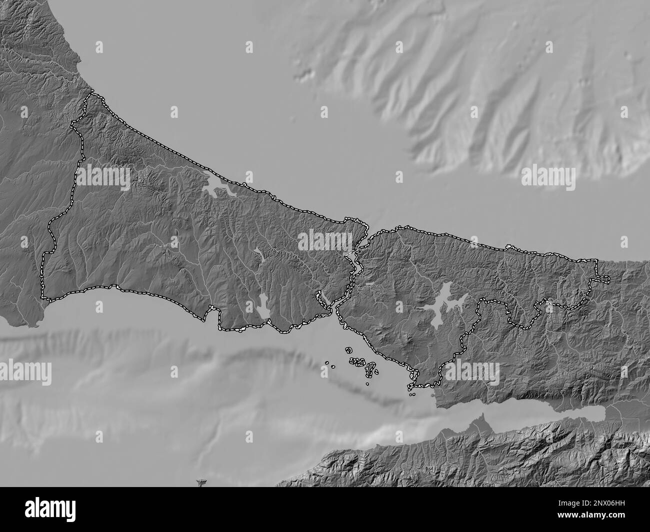 Istanbul, province of Turkiye. Bilevel elevation map with lakes and ...