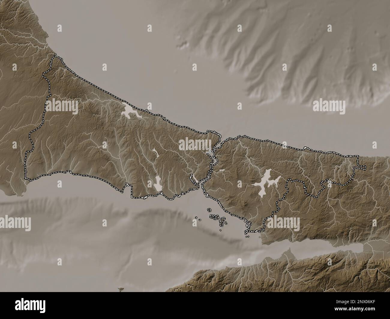 Istanbul, province of Turkiye. Elevation map colored in sepia tones ...