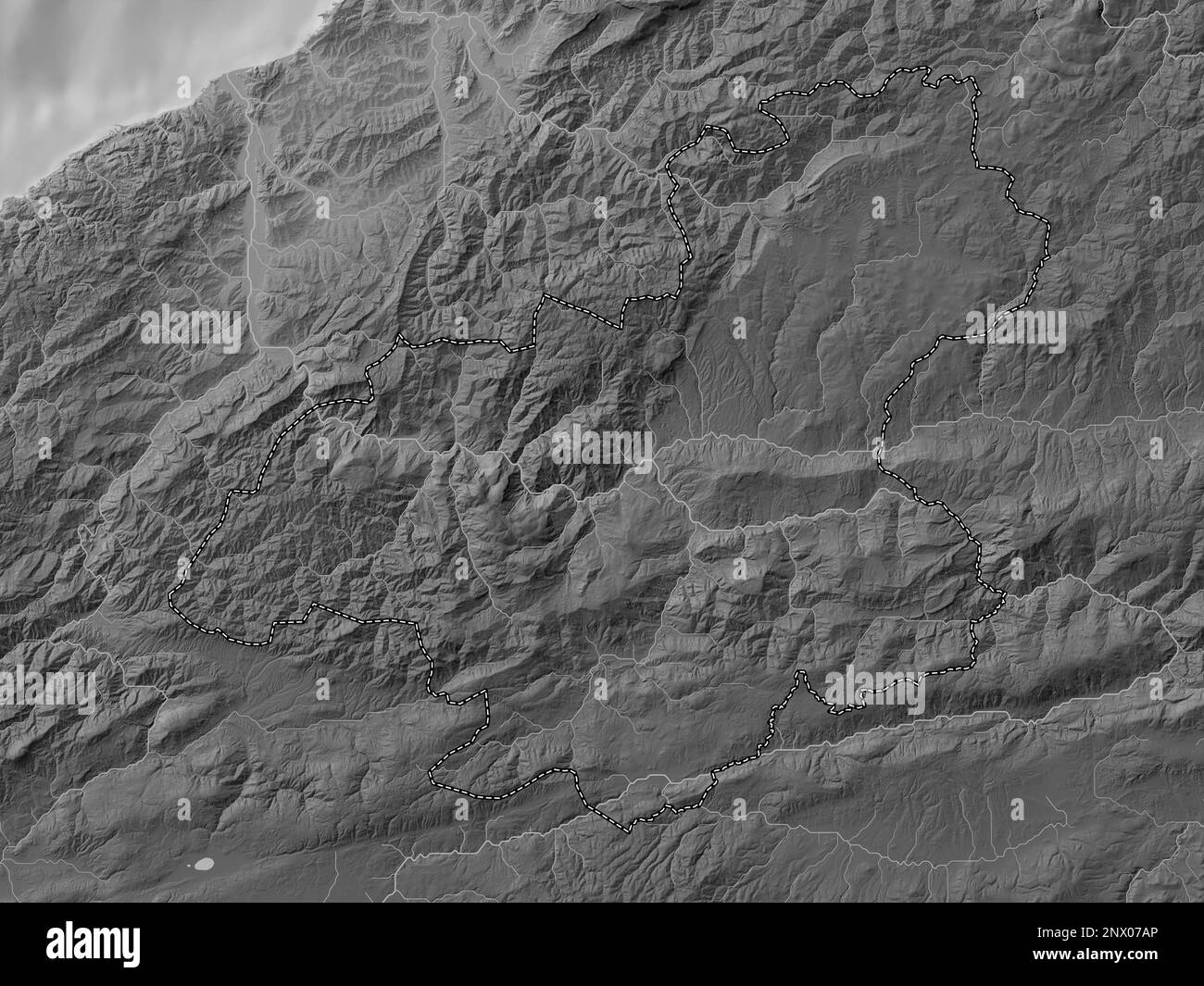 Karabuk, province of Turkiye. Grayscale elevation map with lakes and ...