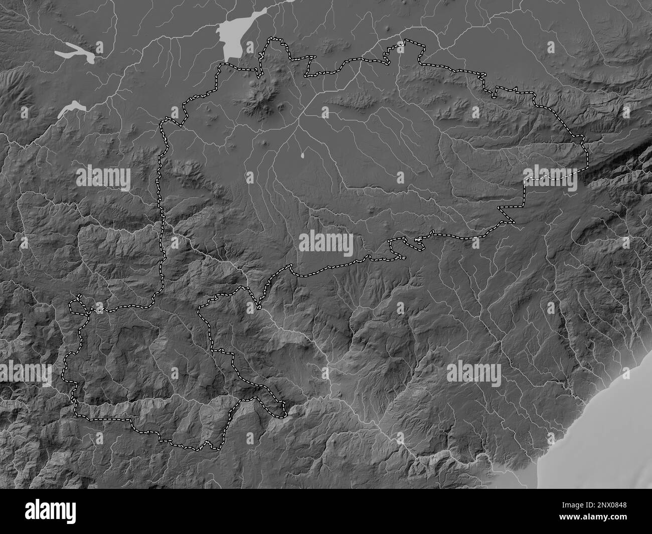 Karaman, province of Turkiye. Grayscale elevation map with lakes and ...