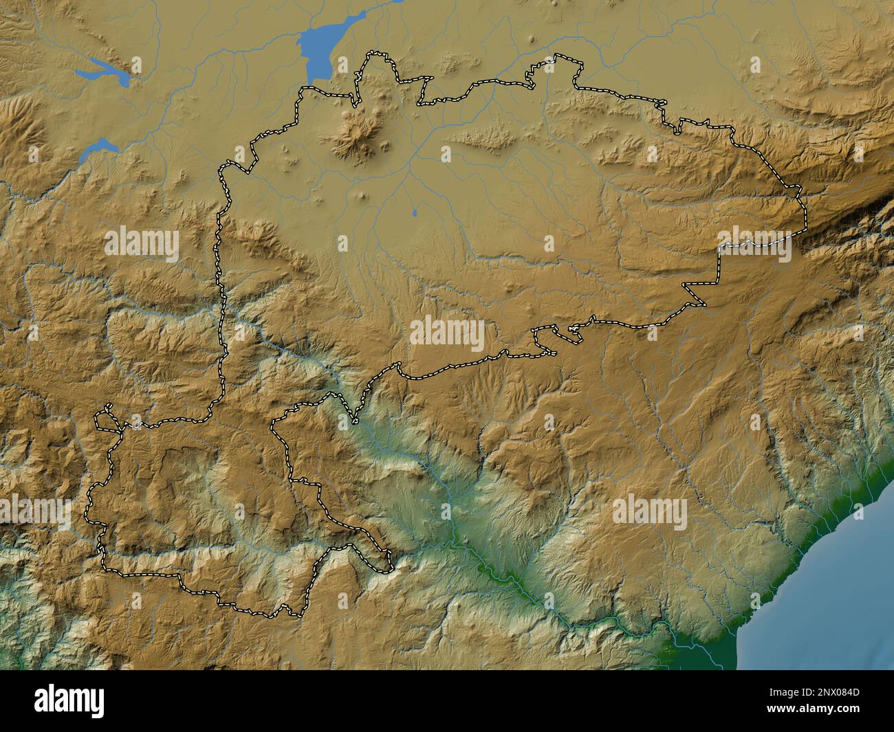 Karaman, province of Turkiye. Colored elevation map with lakes and ...