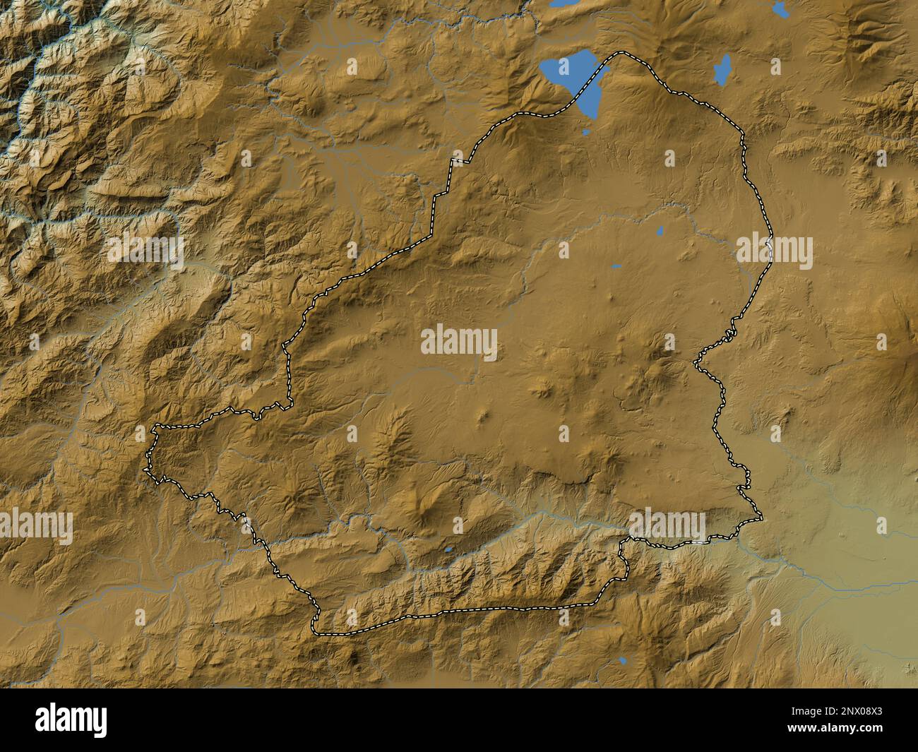Kars, province of Turkiye. Colored elevation map with lakes and rivers ...