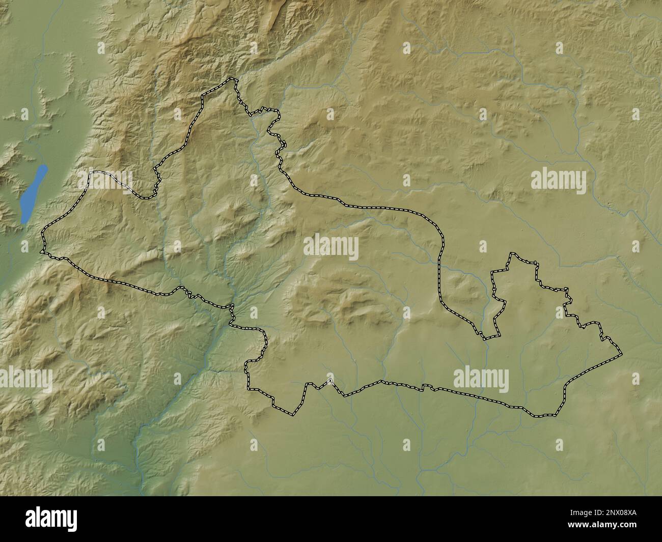 Kilis, province of Turkiye. Colored elevation map with lakes and rivers ...