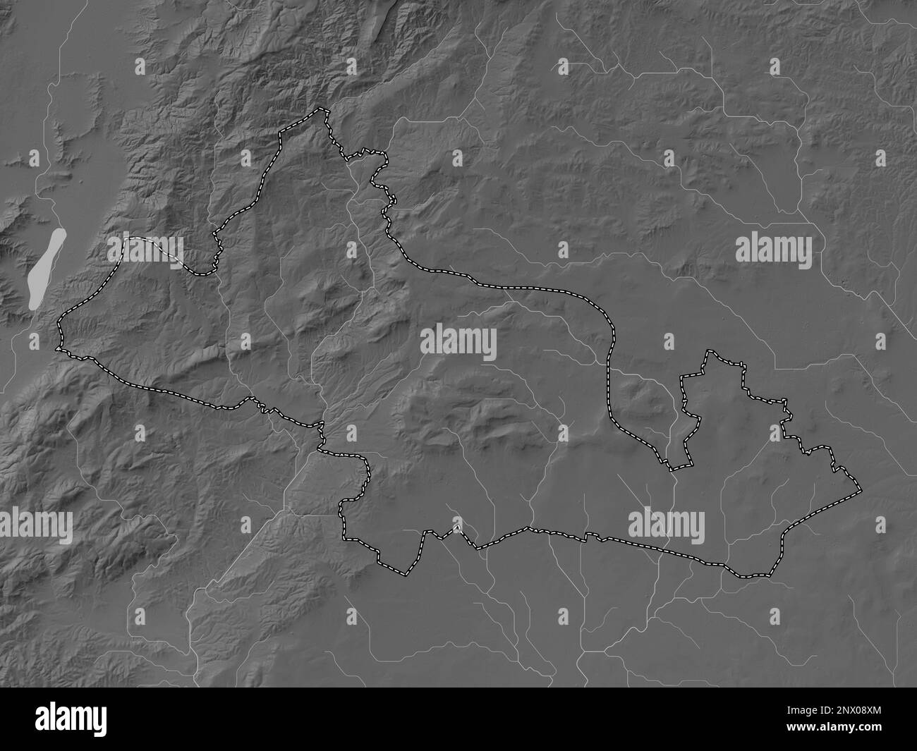 Kilis, province of Turkiye. Grayscale elevation map with lakes and ...