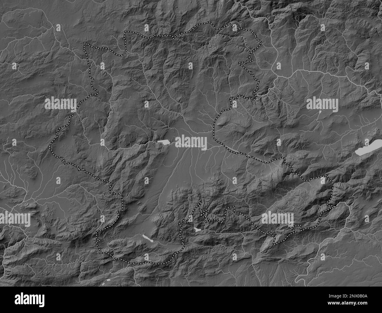 Malatya, province of Turkiye. Grayscale elevation map with lakes and ...