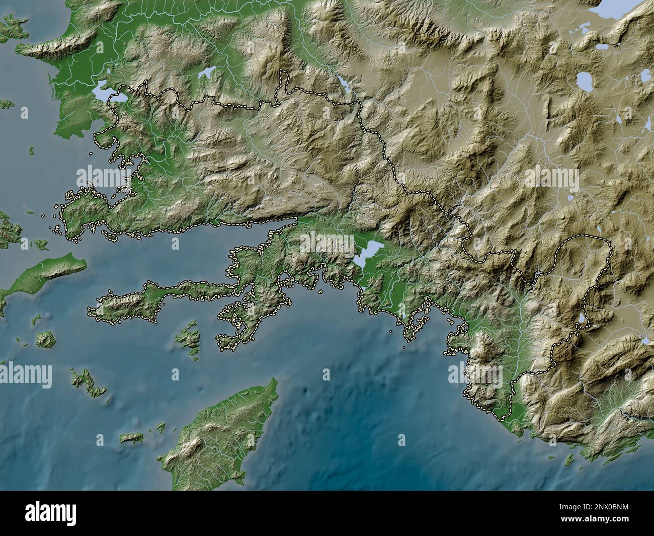 Mugla, province of Turkiye. Elevation map colored in wiki style with ...