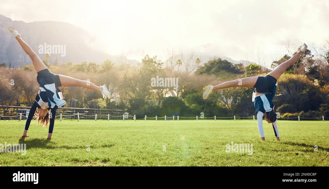 Cheerleader team, sports women and performance outdoor for fitness ...
