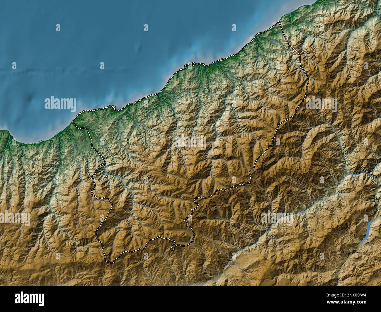 Rize, province of Turkiye. Colored elevation map with lakes and rivers ...