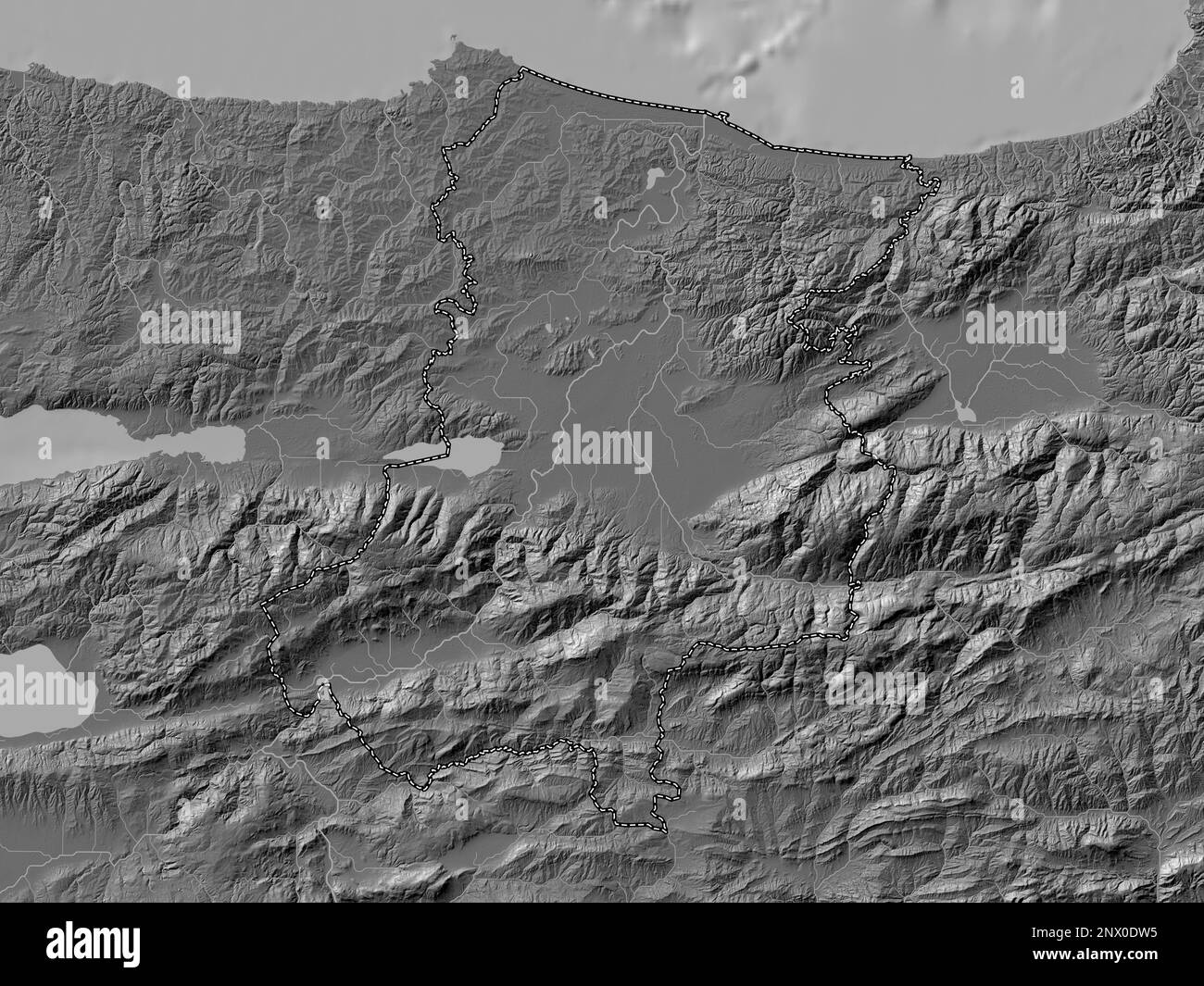 Sakarya, province of Turkiye. Bilevel elevation map with lakes and ...