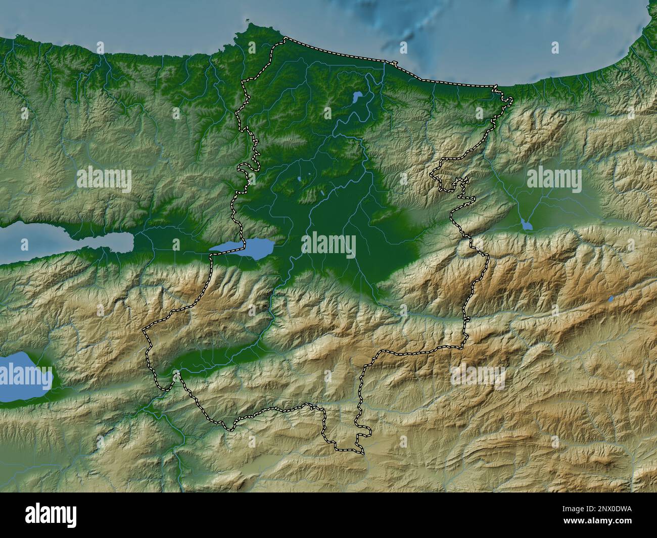 Sakarya, province of Turkiye. Colored elevation map with lakes and ...