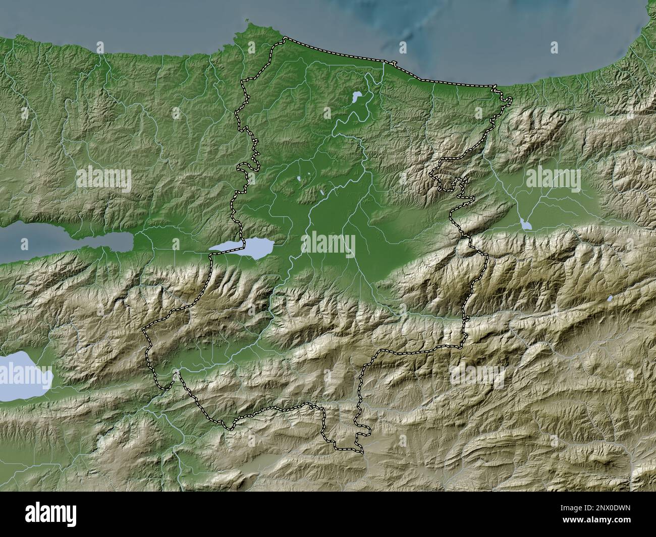 Sakarya, province of Turkiye. Elevation map colored in wiki style with ...