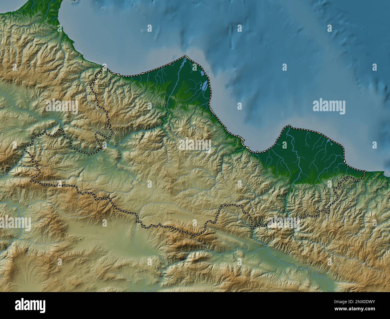 Samsun, province of Turkiye. Colored elevation map with lakes and ...