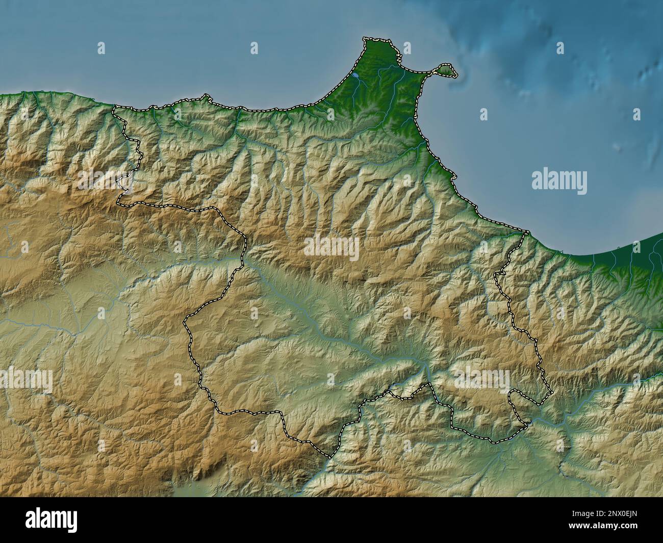 Sinop, province of Turkiye. Colored elevation map with lakes and rivers ...