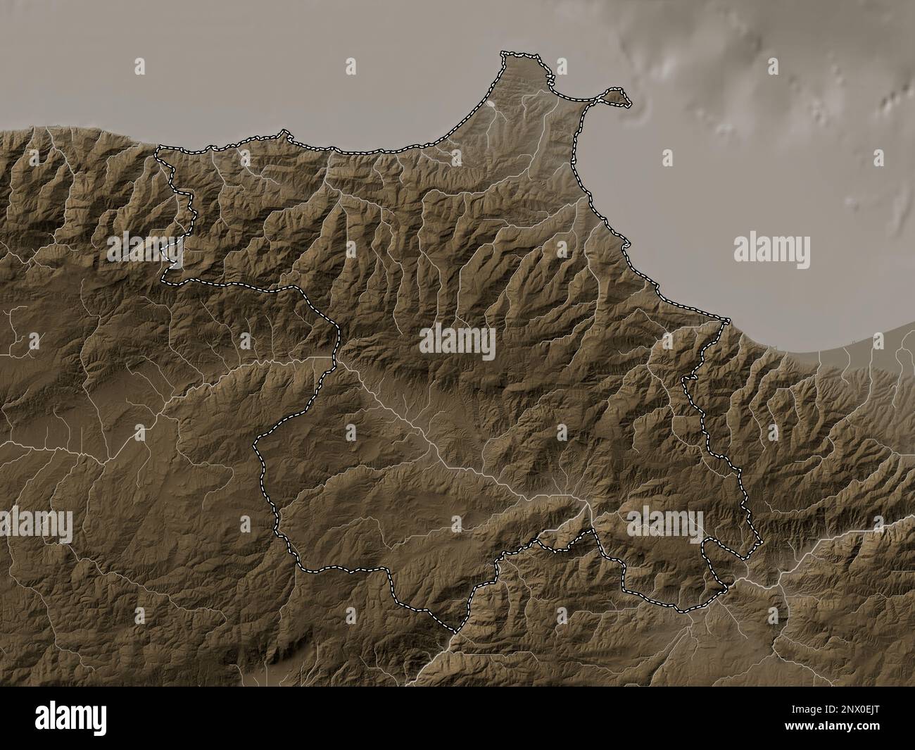 Sinop, province of Turkiye. Elevation map colored in sepia tones with ...