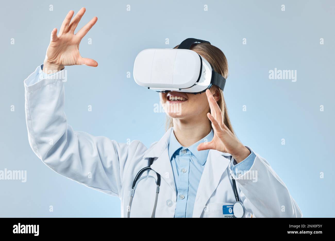 Vr, medical and research with doctor and headset for augmented reality ...